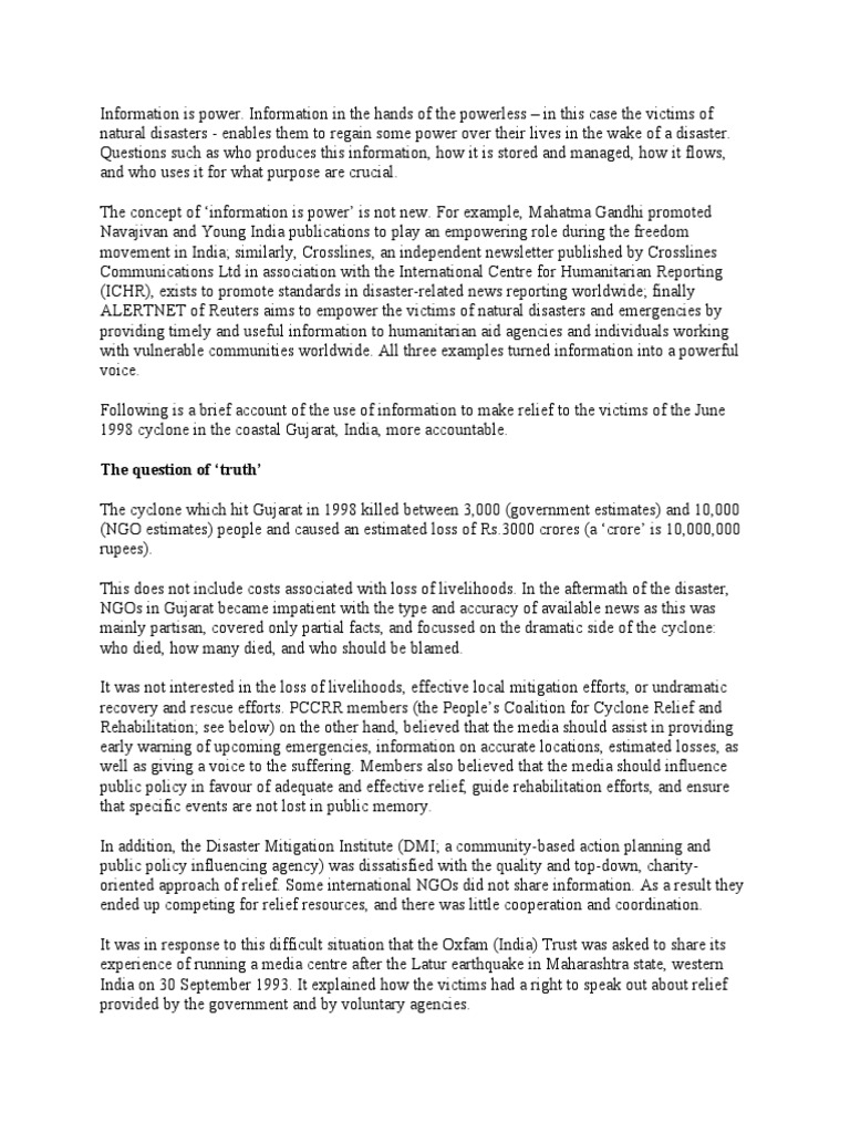 Information Is Power | PDF | Non Governmental Organization | Emergency ...