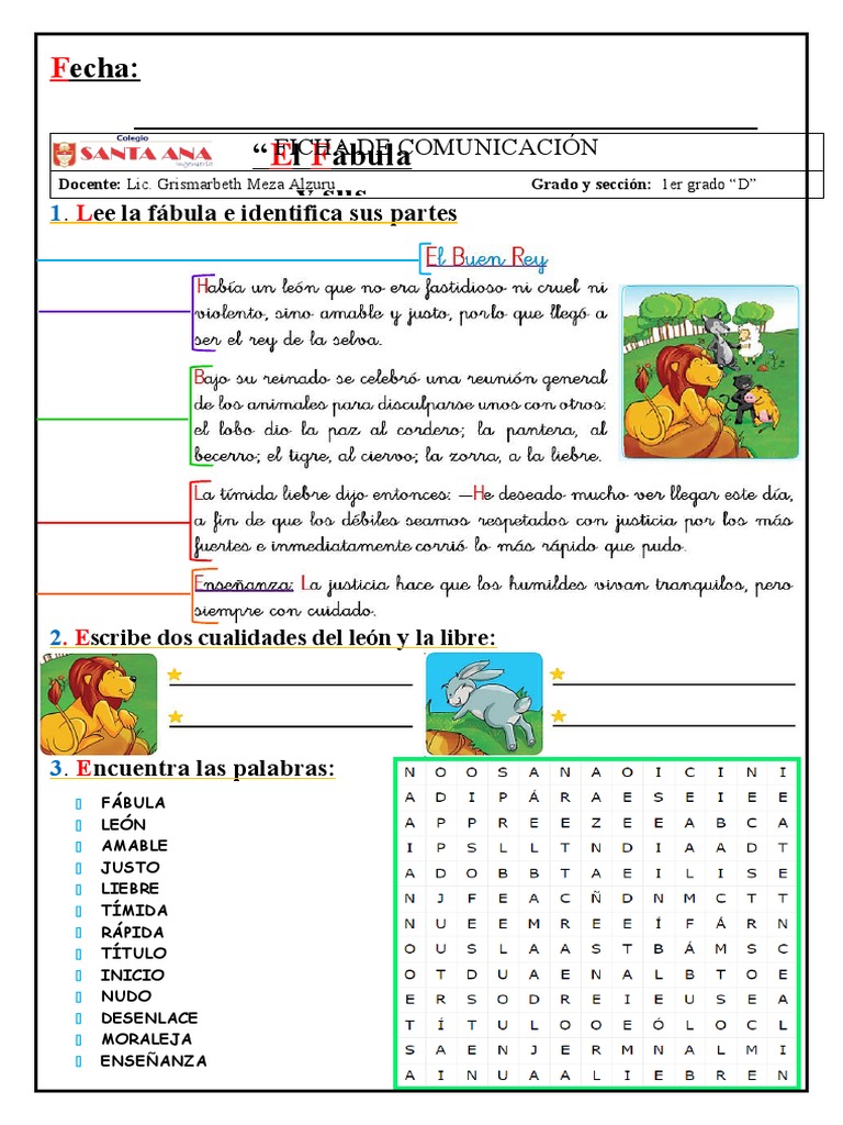 Actividades de Fábulas para 1er Grado | PDF | Ficción general