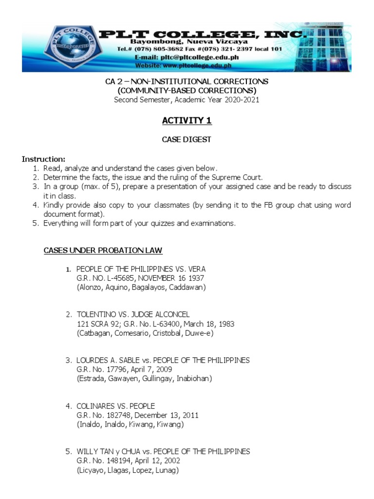 Activity 1: Ca 2 - Non-Institutional Corrections (Community-Based ...