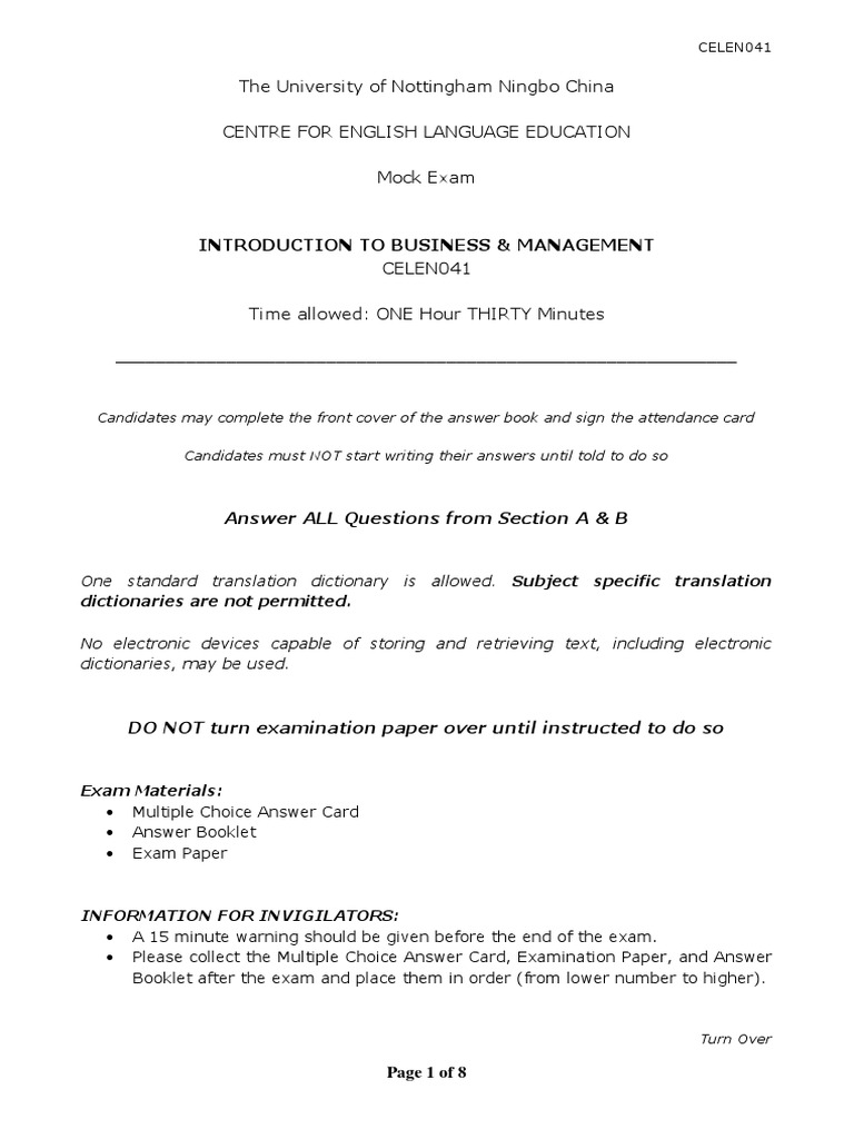 Mock Exam Paper With Keys | PDF | Test (Assessment) | Adidas
