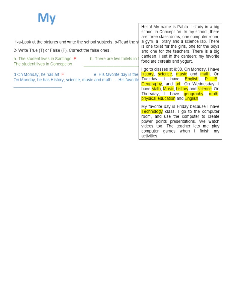 School Timetable Reading Comprehension Exercises - 116792 | PDF | Science