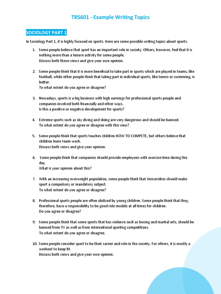 Academic Writing Topics Guide | PDF | Sports | Pollution