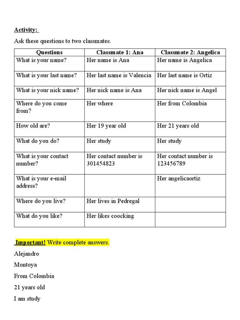 Activity - Interview Your Classmates | PDF