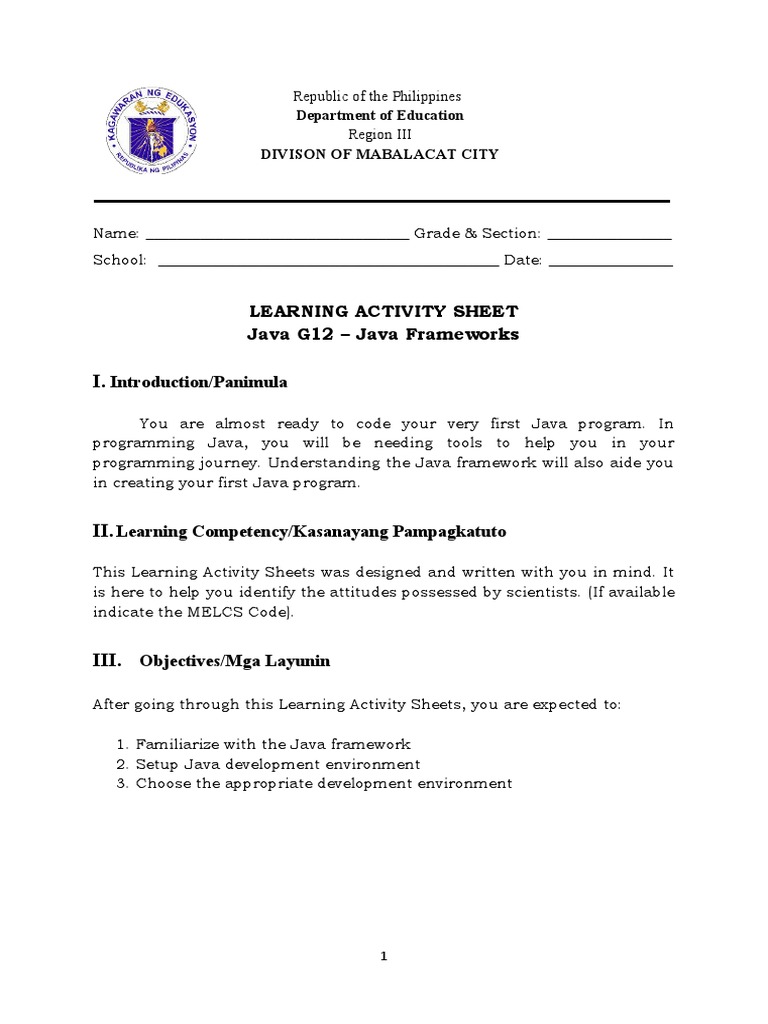 Java-G12 Q1 Wk2 Java-Framework | Download Free PDF | Java (Programming ...