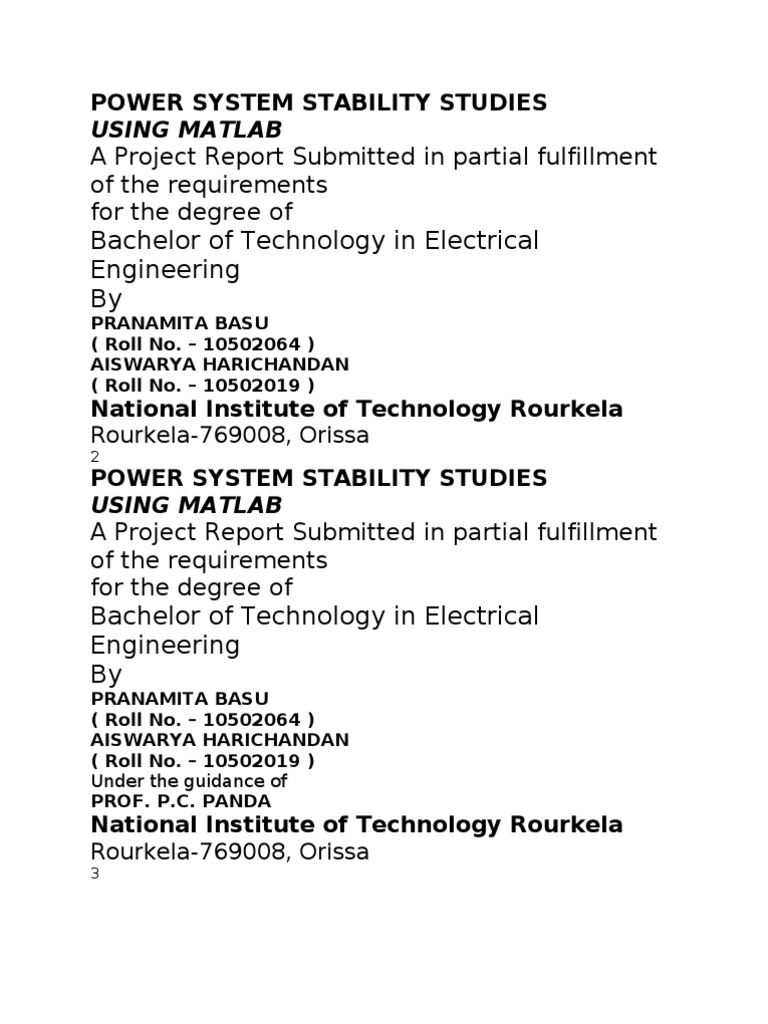 Power System Stability Analysis Using MATLAB | PDF | Quantity ...