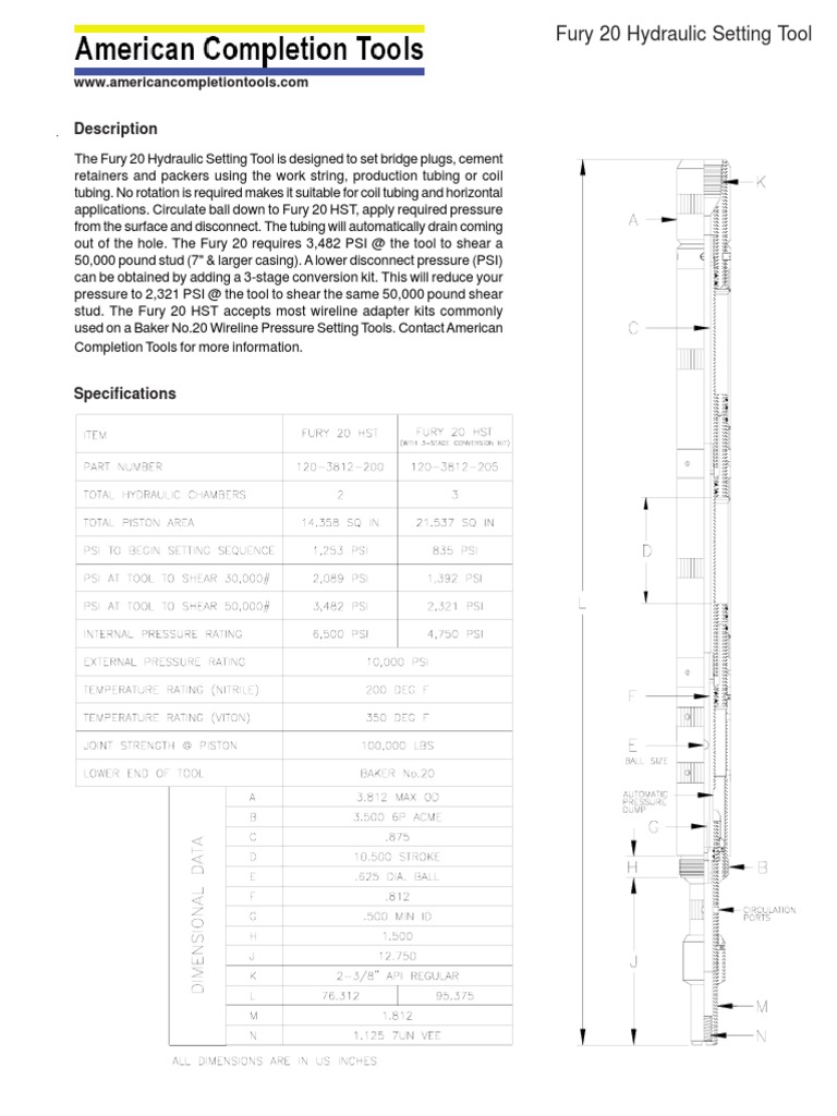 Fury 20 Hydraulic Setting Tool Guide | PDF | Casing (Borehole) | Piston