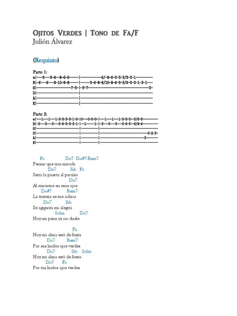 Ojitos Verdes (Requinto y Acordes) | PDF