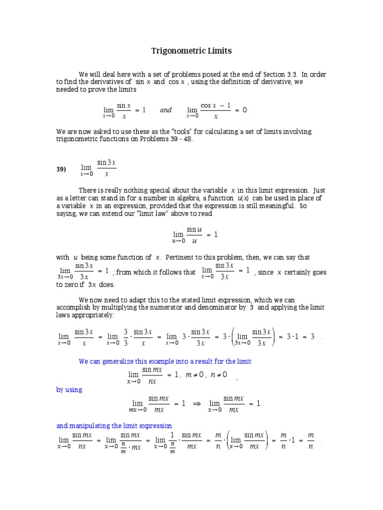 Trigonometric Limits | PDF | Sine | Trigonometric Functions