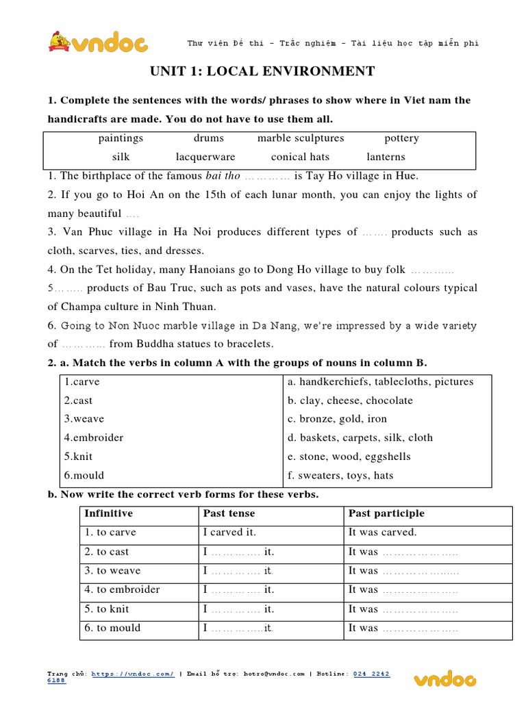 Unit 1: Local Environment: Thư viện Đề thi - Trắc nghiệm - Tài liệu học tập miễn phí | PDF ...