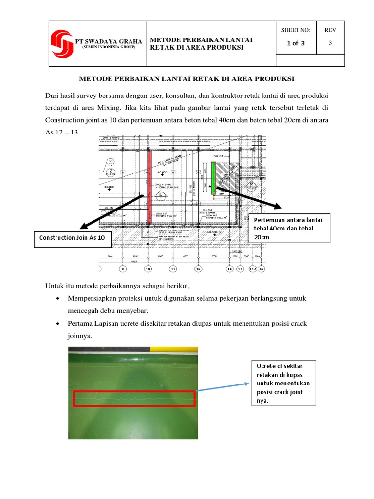 Metode Perbaikan Lantai Retak Di Area Produksi R3 | PDF