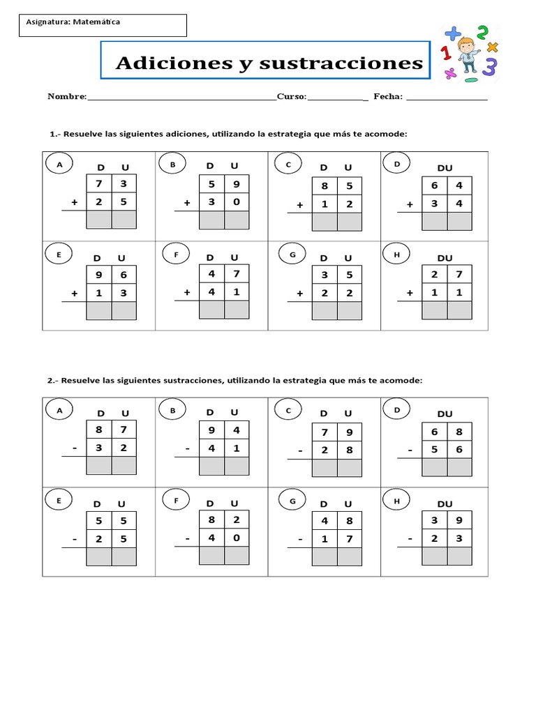 Guia Adiciones y Sustracciones 2 Basico | PDF