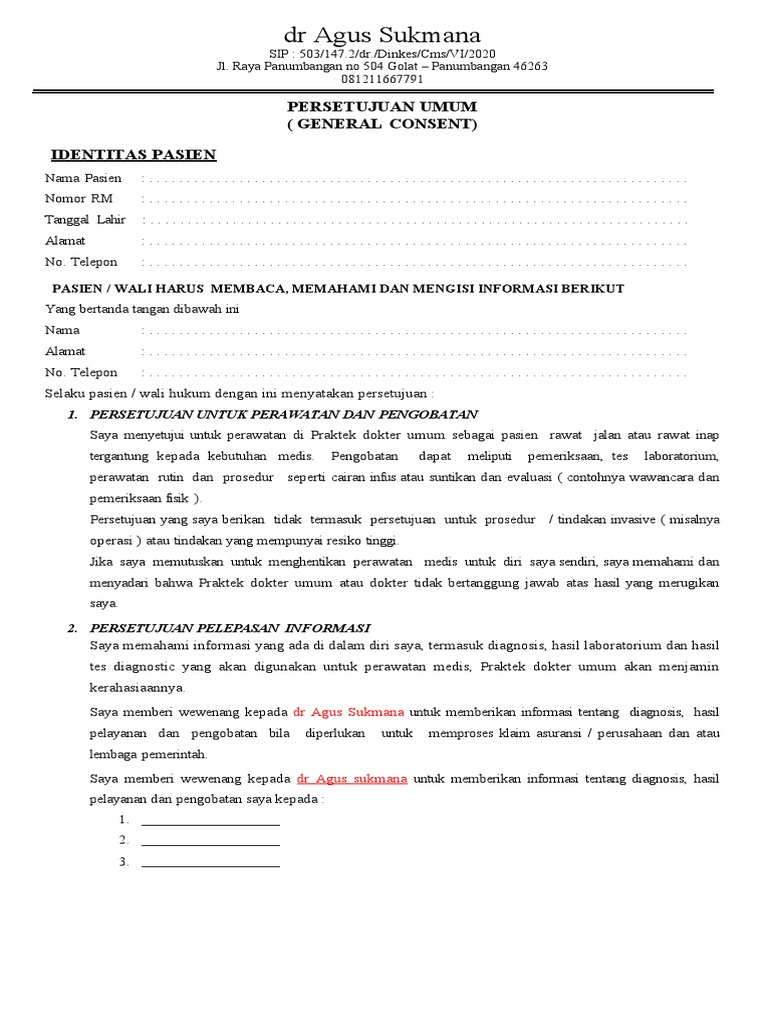Contoh FORMULIR GENERAL CONSENT | PDF