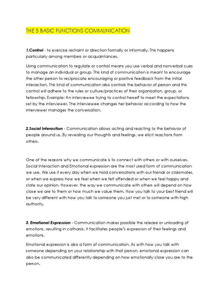 The 5 Basic Functions Communication | PDF | Communication | Shyness