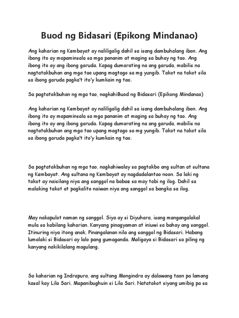 Buod NG Bidasari | PDF