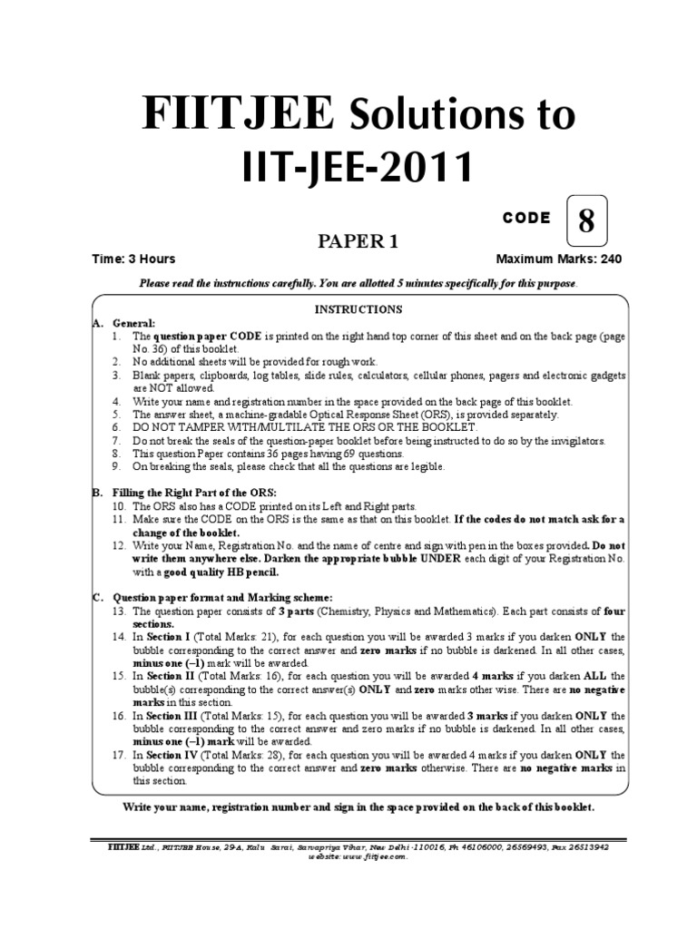 IIT JEE 2011 Paper 1 Solutions | PDF | Electron | Plasma (Physics)