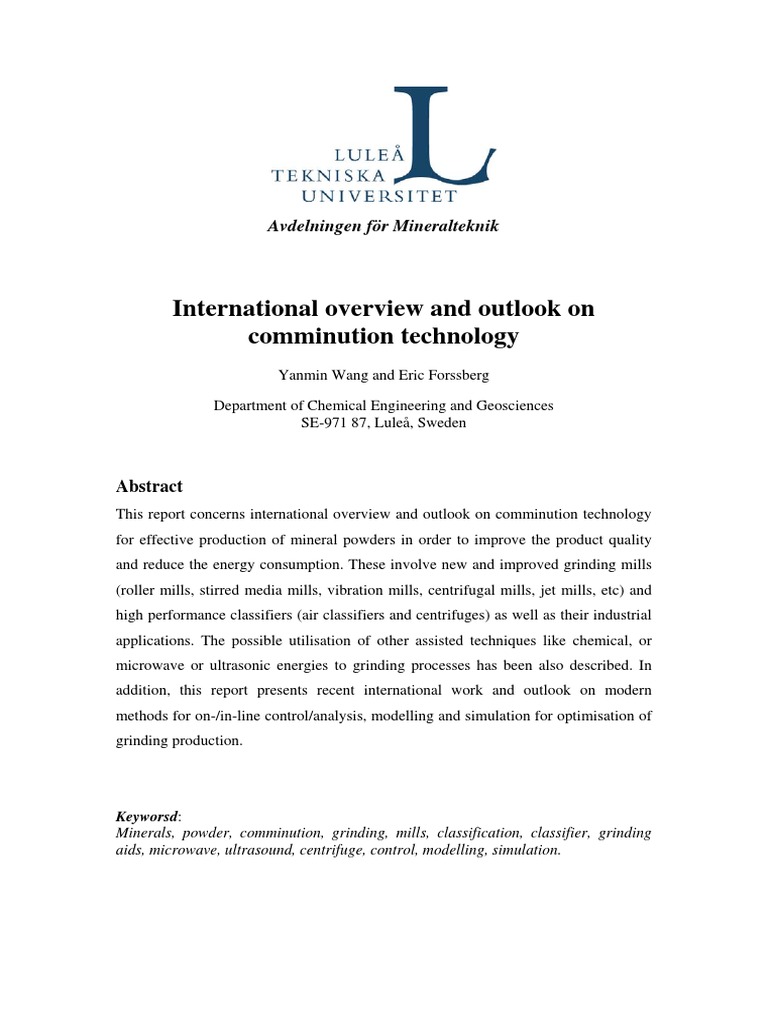 International Overview and Outlook On Comminution Technology | PDF ...