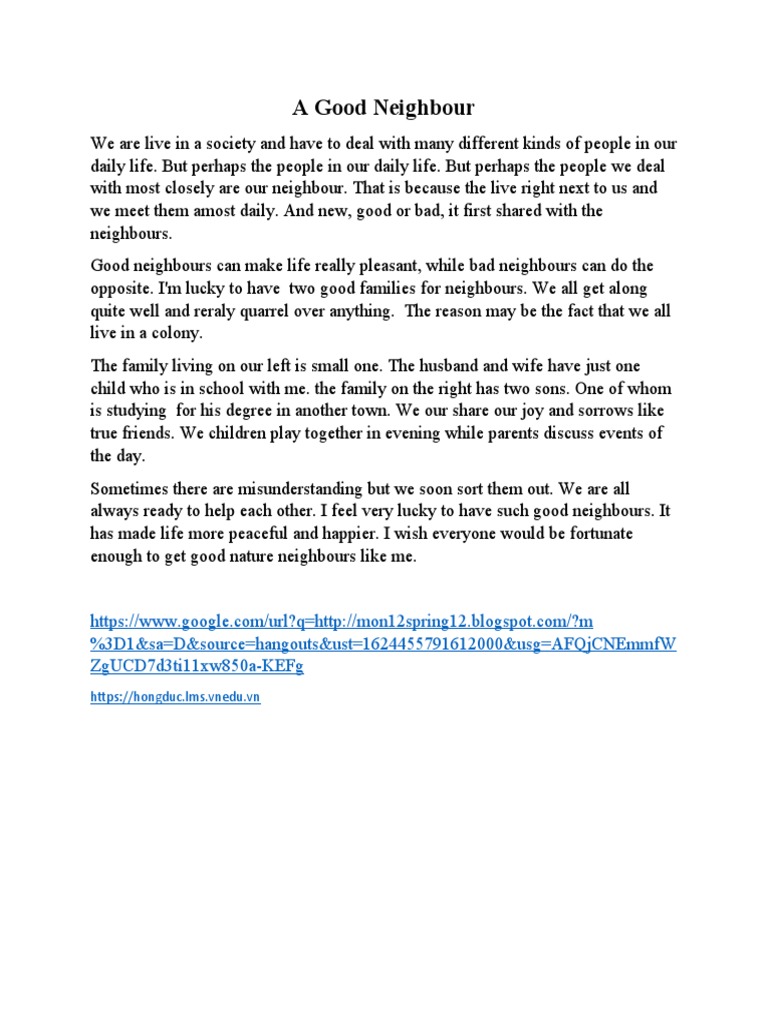 A Good Neighbour - Write | PDF