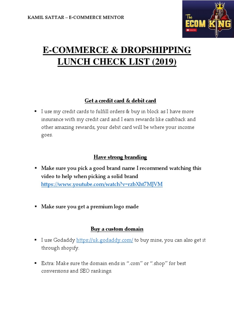E-Commerce & Dropshipping Lunch Check List (2019) | PDF | Search Engine ...
