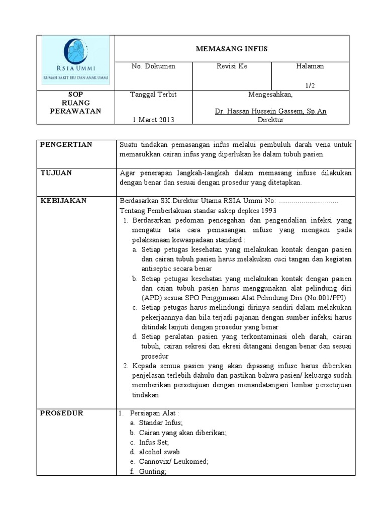 Prosedur Pemasangan Infus yang Benar | PDF | Sains & Matematika