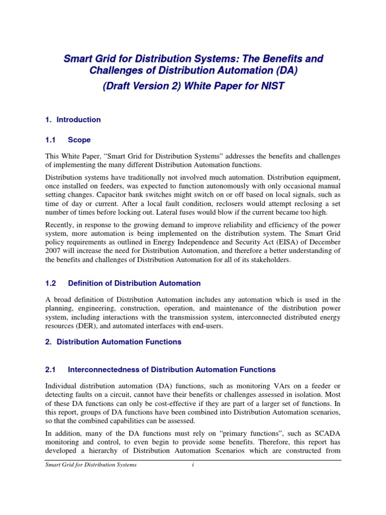 Smart Grid Distribution Automation Benefits and Challenges | PDF ...