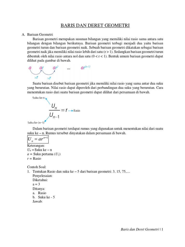 Baris dan Deret Geometri: Konsep, Rumus dan Contoh Soal | PDF