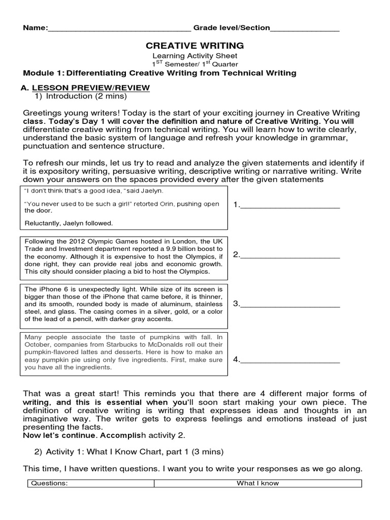 Creative Writing vs Technical Writing | PDF | Cognition | Human ...