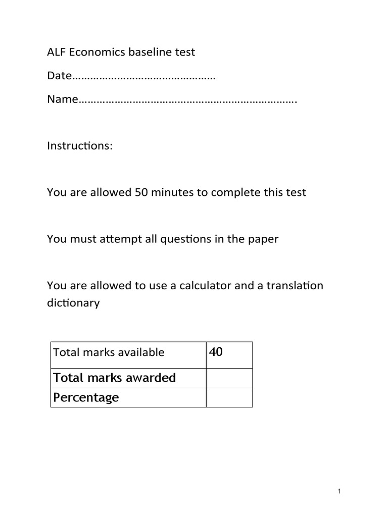 Economics Baseline Test WORD | PDF | Economies
