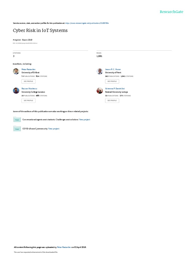 Cyber Risk in IoT Systems | PDF | Internet Of Things | Computer Security