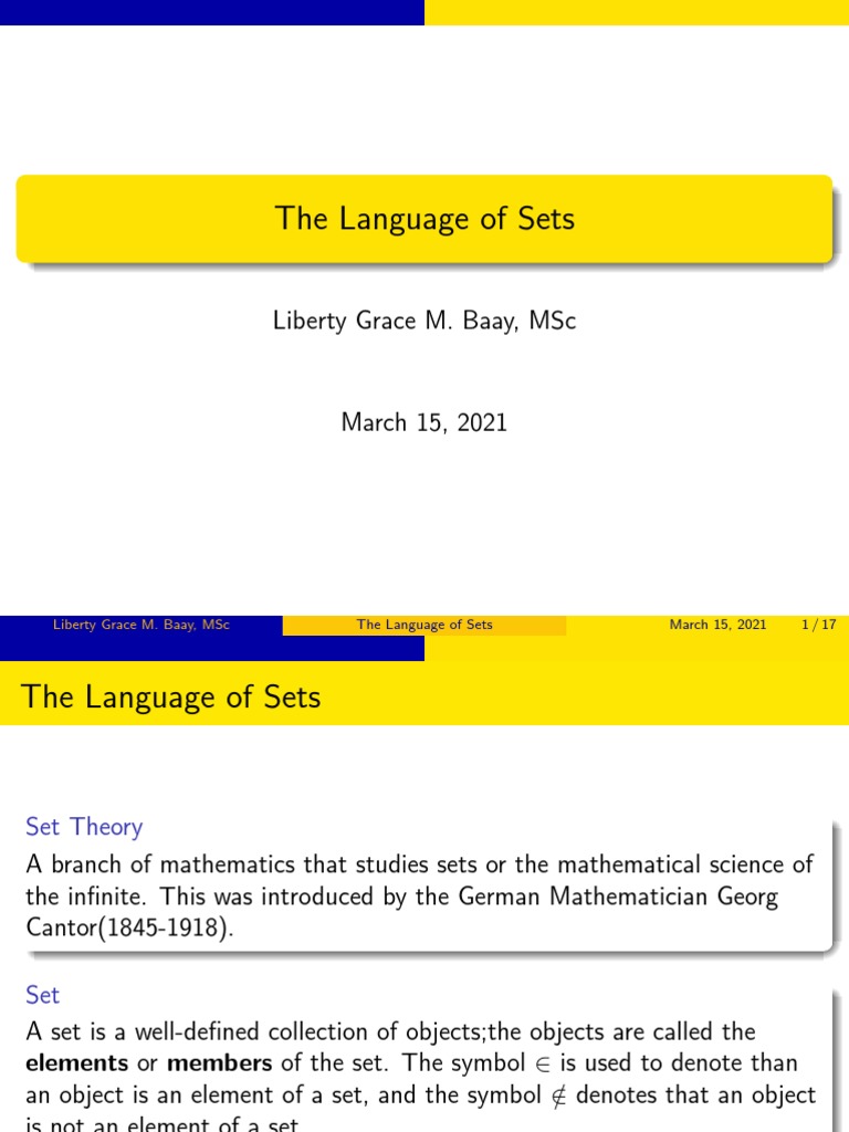 Language of Sets | PDF | Set (Mathematics) | Mathematics