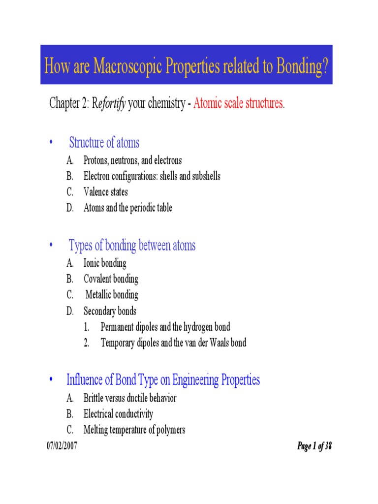 How Are Macroscopic Properties Related To Bonding?: Chapter 2 ...