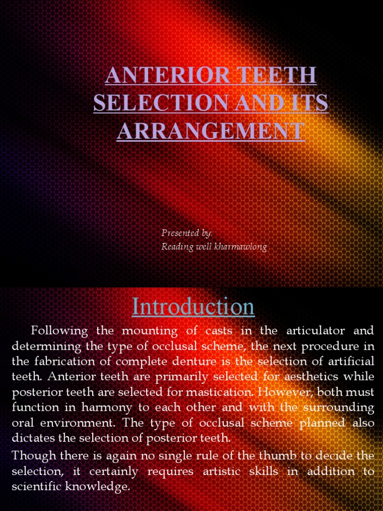 Anterior Teeth Selection and Its Arrangement | PDF | Animal Anatomy ...