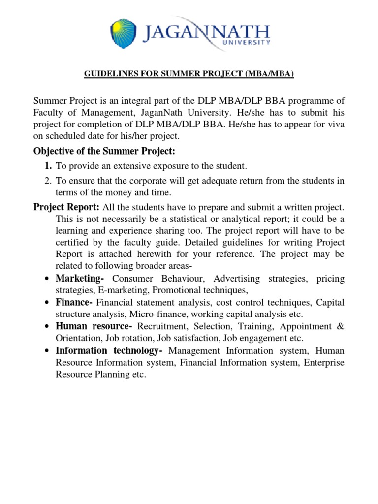 DLP MBABBA SIP Guidelines | PDF | Master Of Business Administration ...