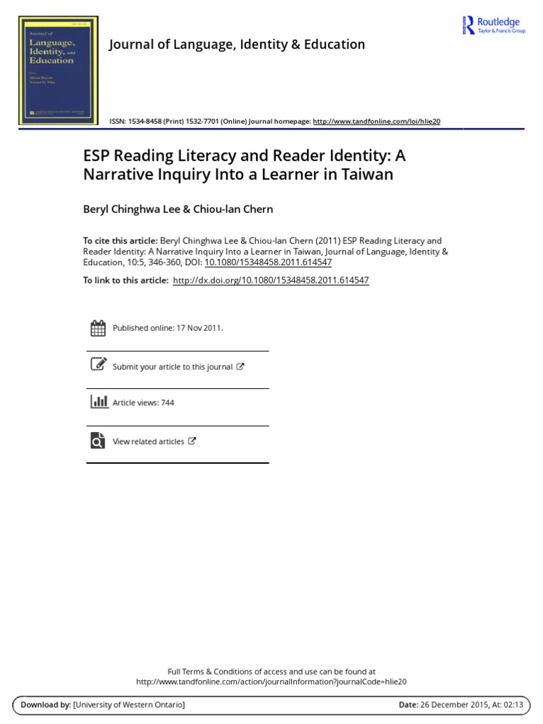 ESP Reading Literacy and Reader Identity: A Narrative Inquiry Into A ...