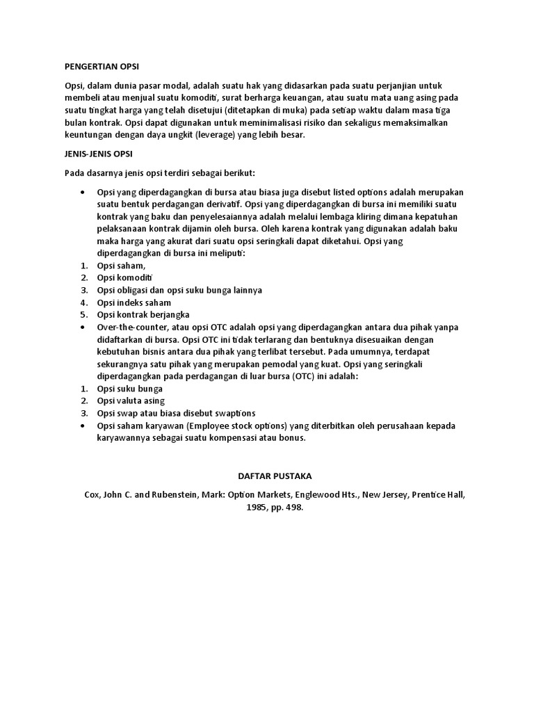 Pengertian Dan Jenis-Jenis Opsi | PDF
