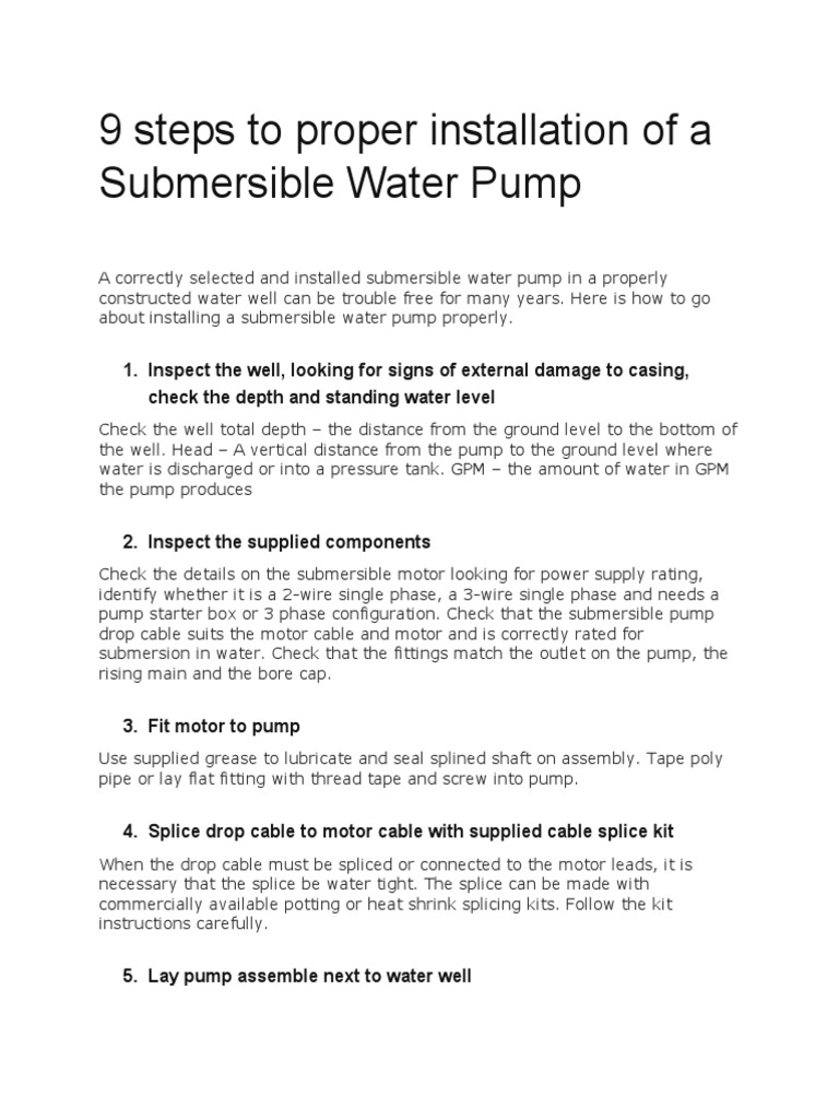 Installation Submeercible Pump | PDF | Pump | Pipe (Fluid Conveyance)