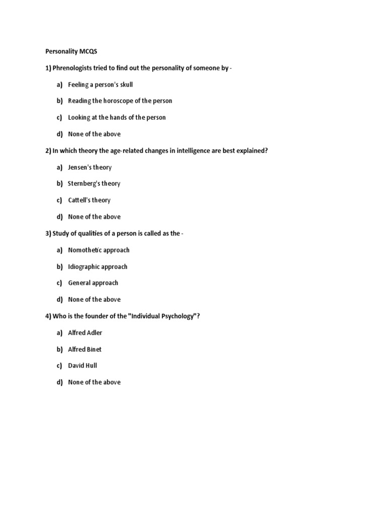 Personality MCQS | PDF