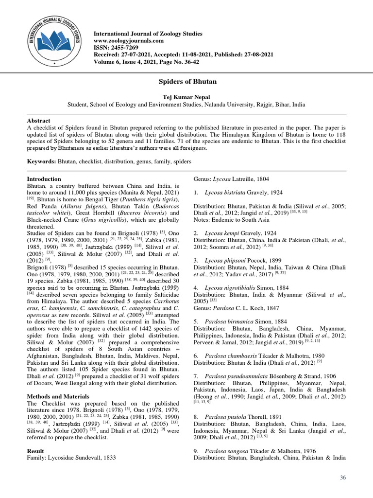 Spiders of Bhutan - Tejkumarnepal | PDF | Spider | Arachnids