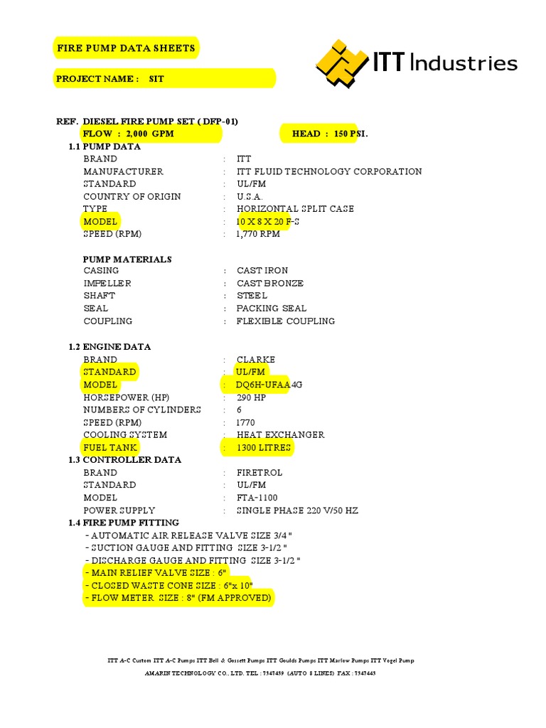 SIT - Fire Pump Catalog For Approval | PDF | Horsepower | Engines