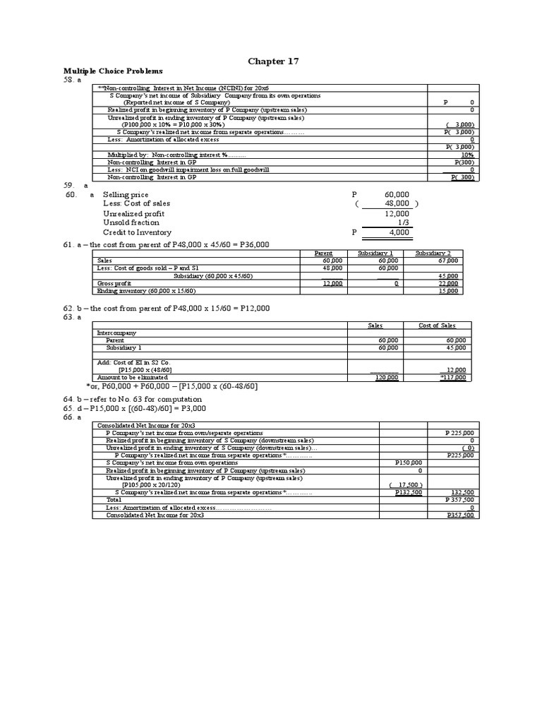 Non-controlling Interest Calculations | PDF | Net Income | Cost Of ...