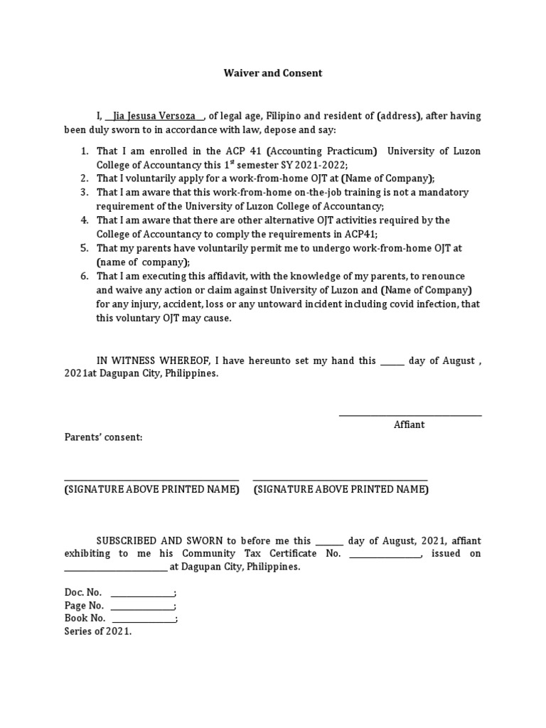 Waiver and Consent For OJT | PDF