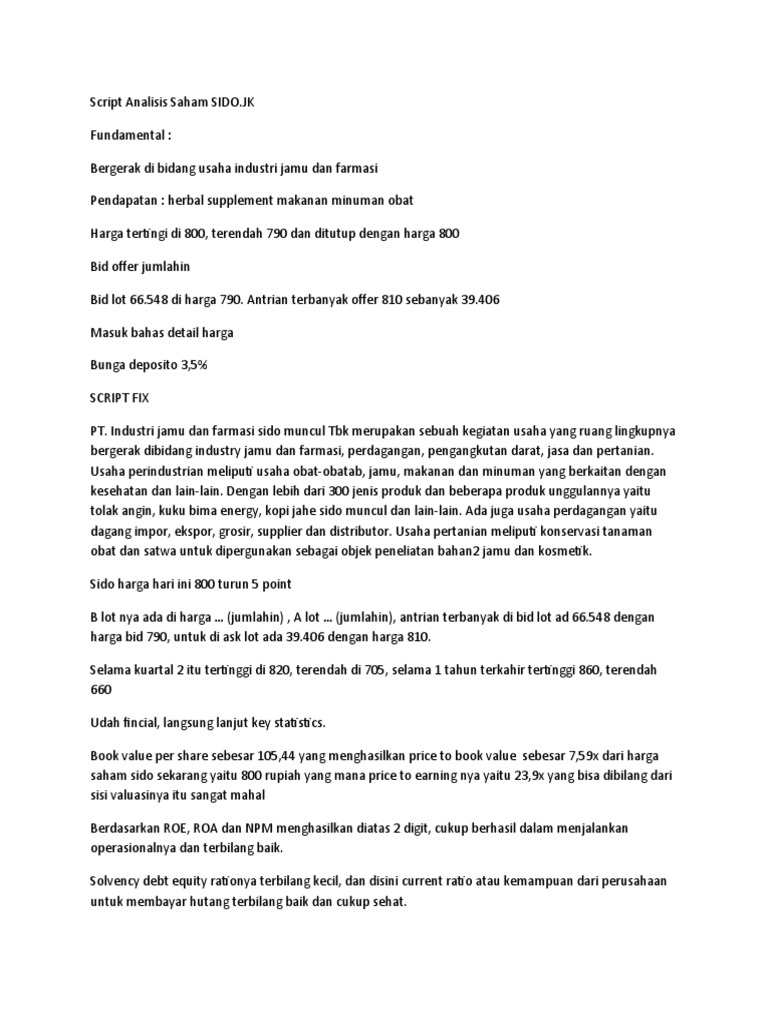Script Analisis Fundamental Saham Sido, JK | PDF