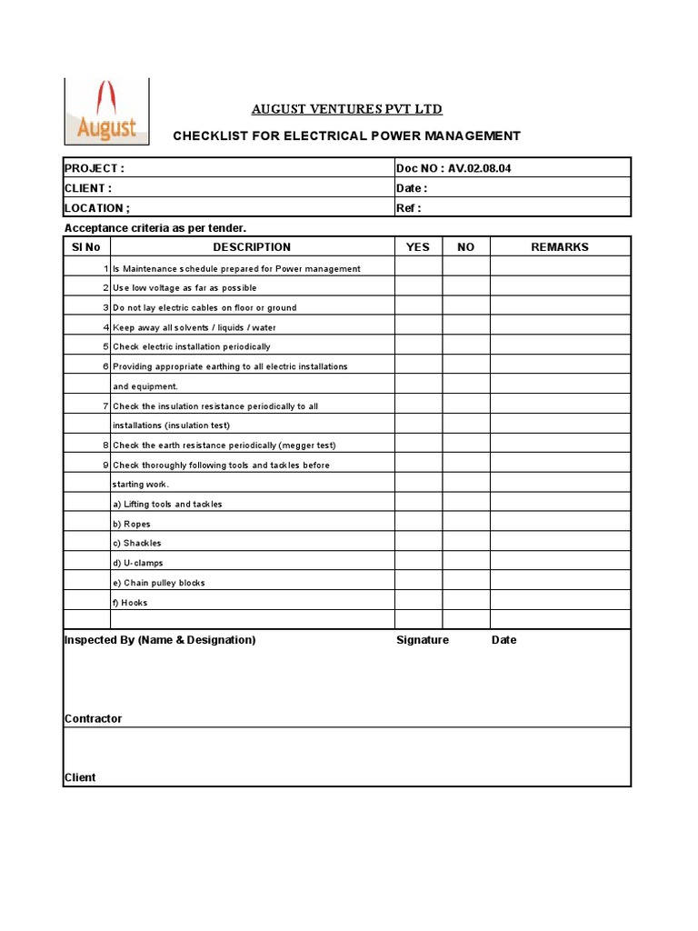 4 Checklist For Electrical Power Management | PDF