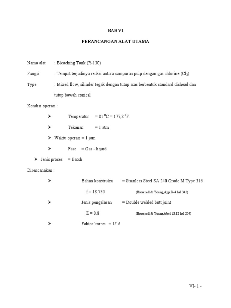 Desain dan Dimensi Bleaching Tank | PDF | Metode & Bahan Ajar ...