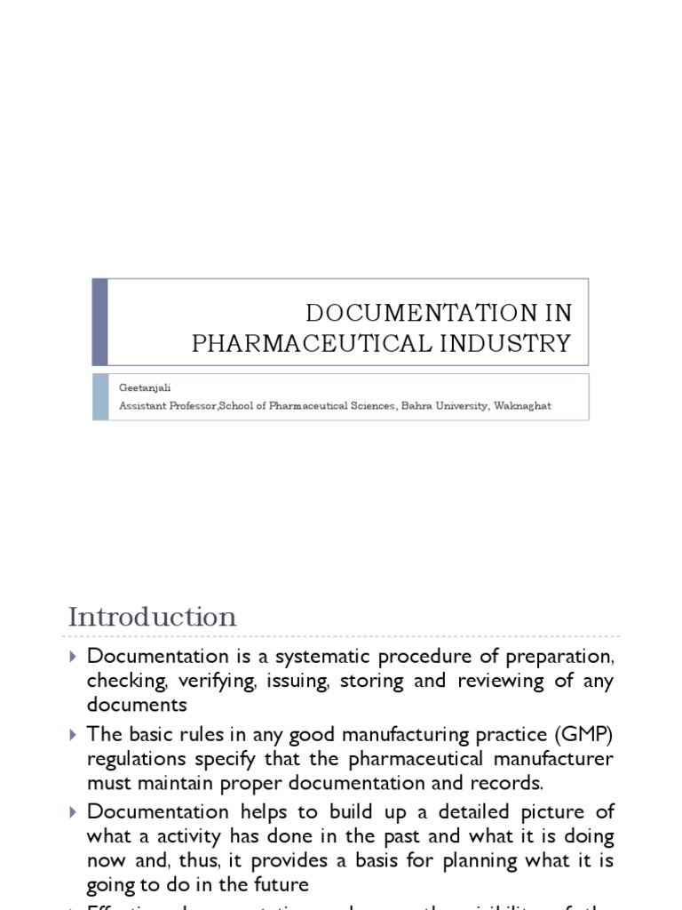 Documentation in Pharmaceutical Industry | PDF | Generic Drug | Food ...