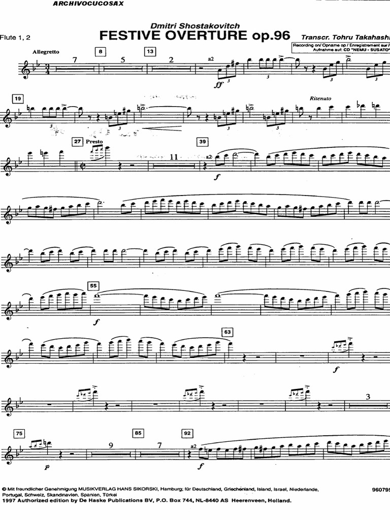Flute 1 y 2-Festive-Overture-Op-96-Concert-d-Shostakovich-part - 2 | PDF