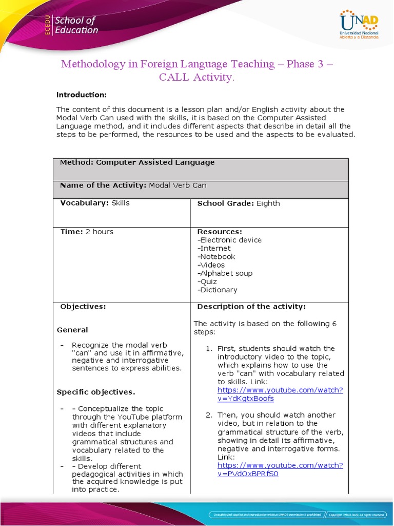 Methodology in Foreign Language Teaching - Phase 3 - CALL Activity ...