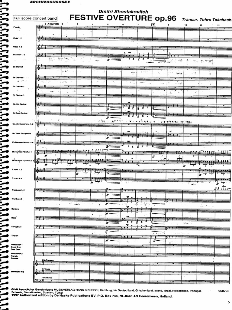 Score Festive Overture Op 96 Concert D Shostakovich Part - 2 | PDF