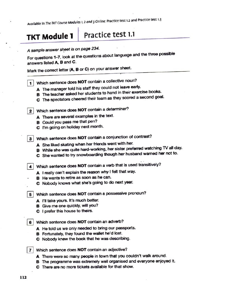 Tkt Module 1 Practice Paper Pdf Learning Educational Assessment