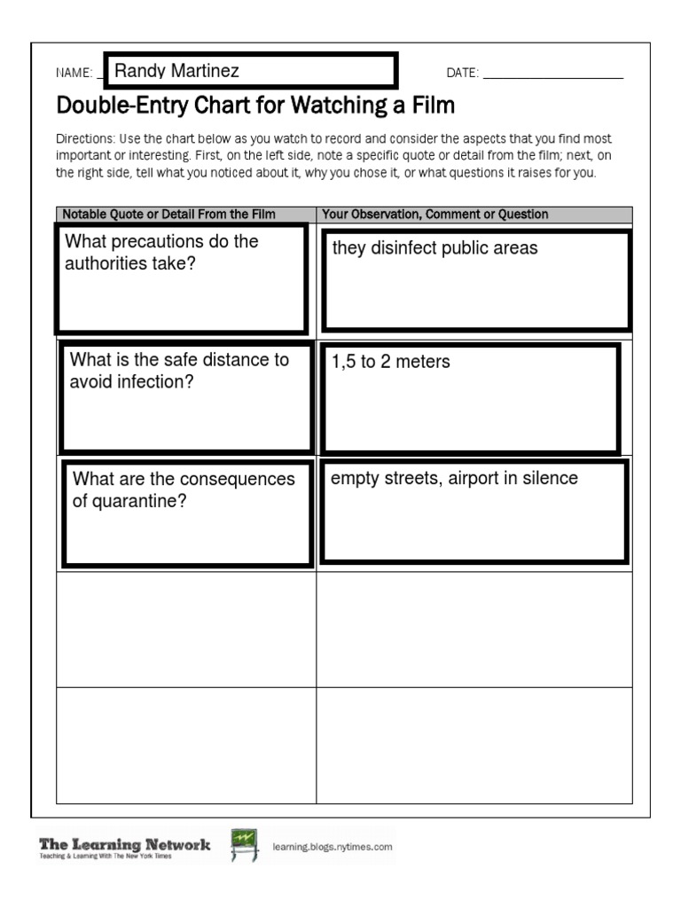 Double-Entry Chart for Film Analysis | PDF