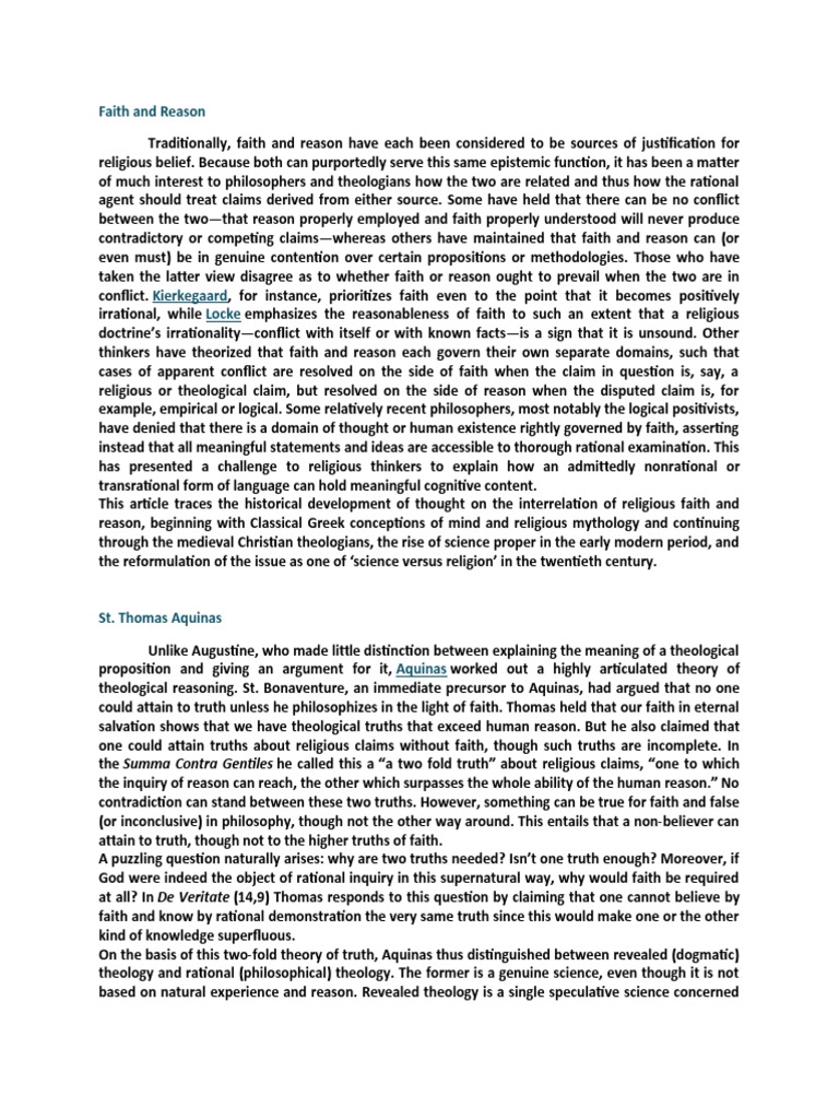 Faith and Reason | PDF | Thomas Aquinas | Faith